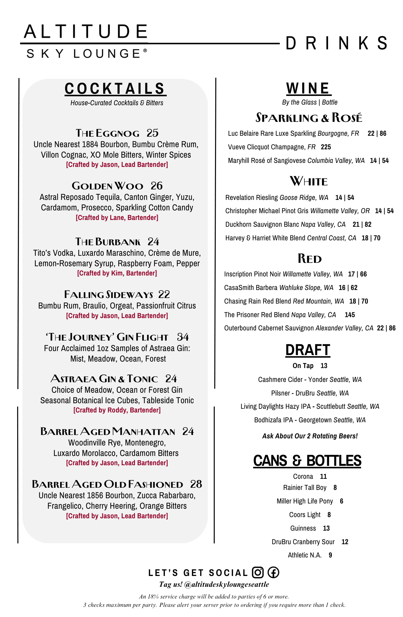Drinks Menu - Altitude Sky Lounge